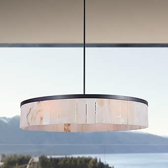 41 Inch Diam Alabaster Round Chandelier, Handmade Natural Stone Ceiling ...