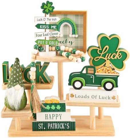 Amazon.com: Guoofu St. Patrick's Day Tiered Tray Decor, Lucky Clover ...