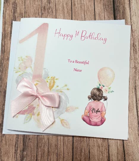 1st Personalised Girls Pink Floral Cute Birthday Card Handmade First ...