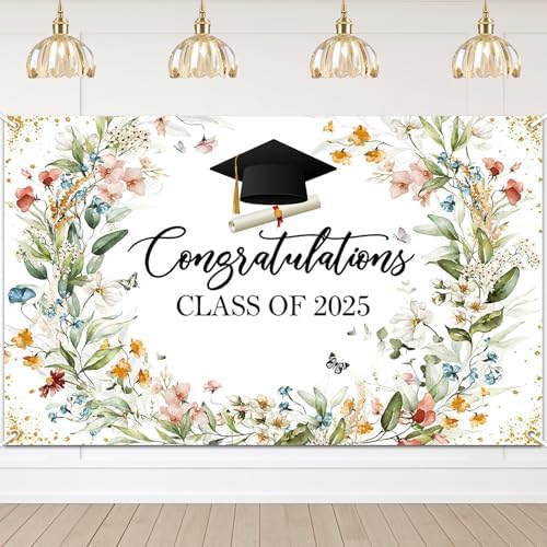Avezano Wildflower Graduation Backdrop Watercolor Floral Class of 2025 ...