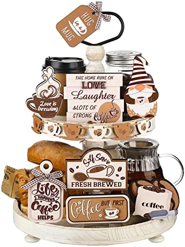 Amazon.com: Whaline Coffee Tiered Tray Decor Rustic Wood Coffee Sign ...