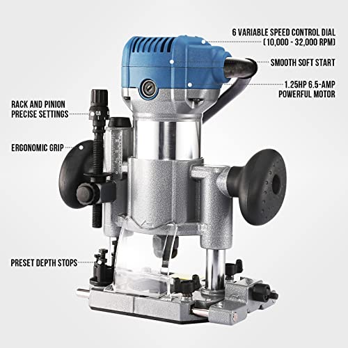 Snapklik.com : Wood Router Combo Kit, Enhulk 6.5-AMP 125HP Trim Router ...