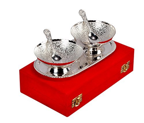 Buy ZEENI I Round German Silver Plated Bowl with Tray Set Includes -1 ...