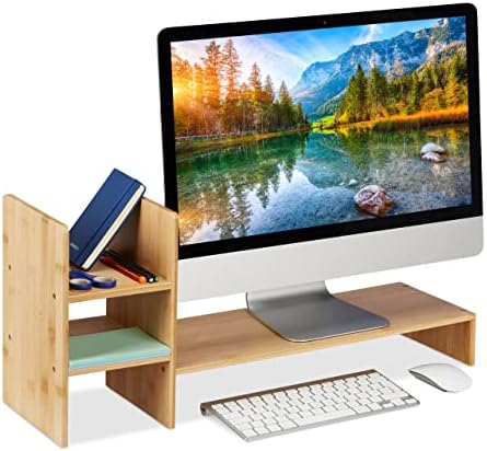 Relaxdays Bamboo Monitor Stand for Desk, 30 x 67 x 20 cm, Ergonomic 4 ...