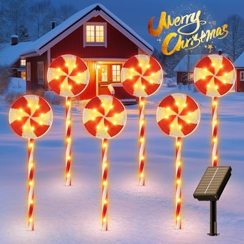 Amazon.com : Christmas Solar Lollipop Pathway Lights 5 Pack Outdoor ...