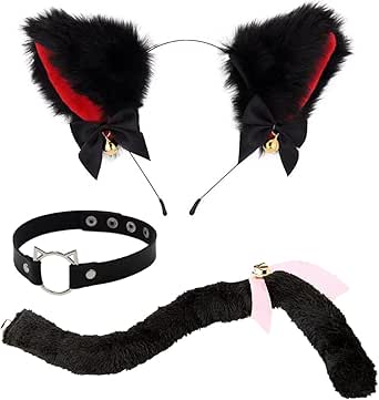 Cat Ears and Wolf Fox Animal Tail Role Play Costume Faux Fur Headband ...