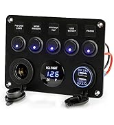Amazon | Shuiling スイッチパネル 防水 5連 LED電圧計付き DC12-24V 車 船 マリン ロッカー スイッチパネル切り替え LED回路 ロッカーパネル 5pin On ...