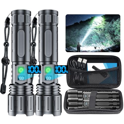 Tactical Rechargeable Flashlights 2000 High Lumens - 20H Runtime, Long ...