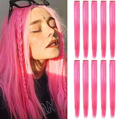 Amazon.com : MOSCSMDY 10PCS 20Inch Pink Hair Extensions for Girls Wig ...
