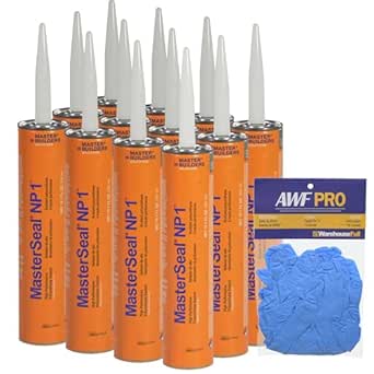 MasterSeal NP1 Aluminum Gray 10.1oz Polyurethane Caulk - Pack of 12 with Bonus AWF PRO Gloves ...