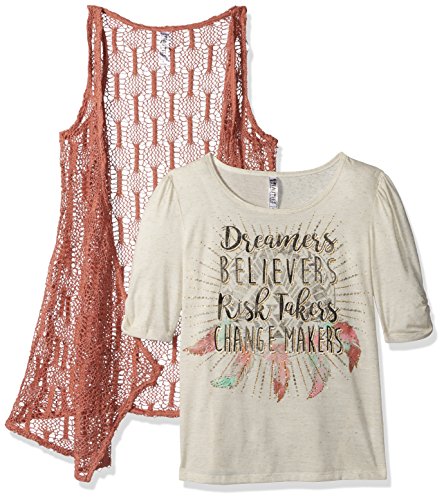 Buy Beautees Girls' Big 2 Pc. Crochet Duster Over S/s Screen Tee, Rust ...