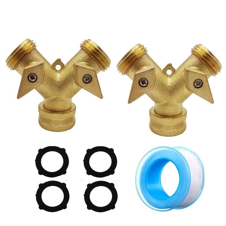 MeiDream 2pcs Garden Hose Splitter 2 Way, Solid Brass Hose Y Splitter ...