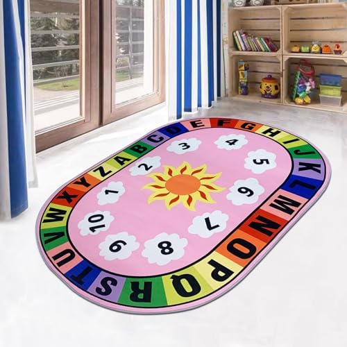 USTIDE Alphabet Number Educational Kids Rug Pink Girls Playroom Rug ...