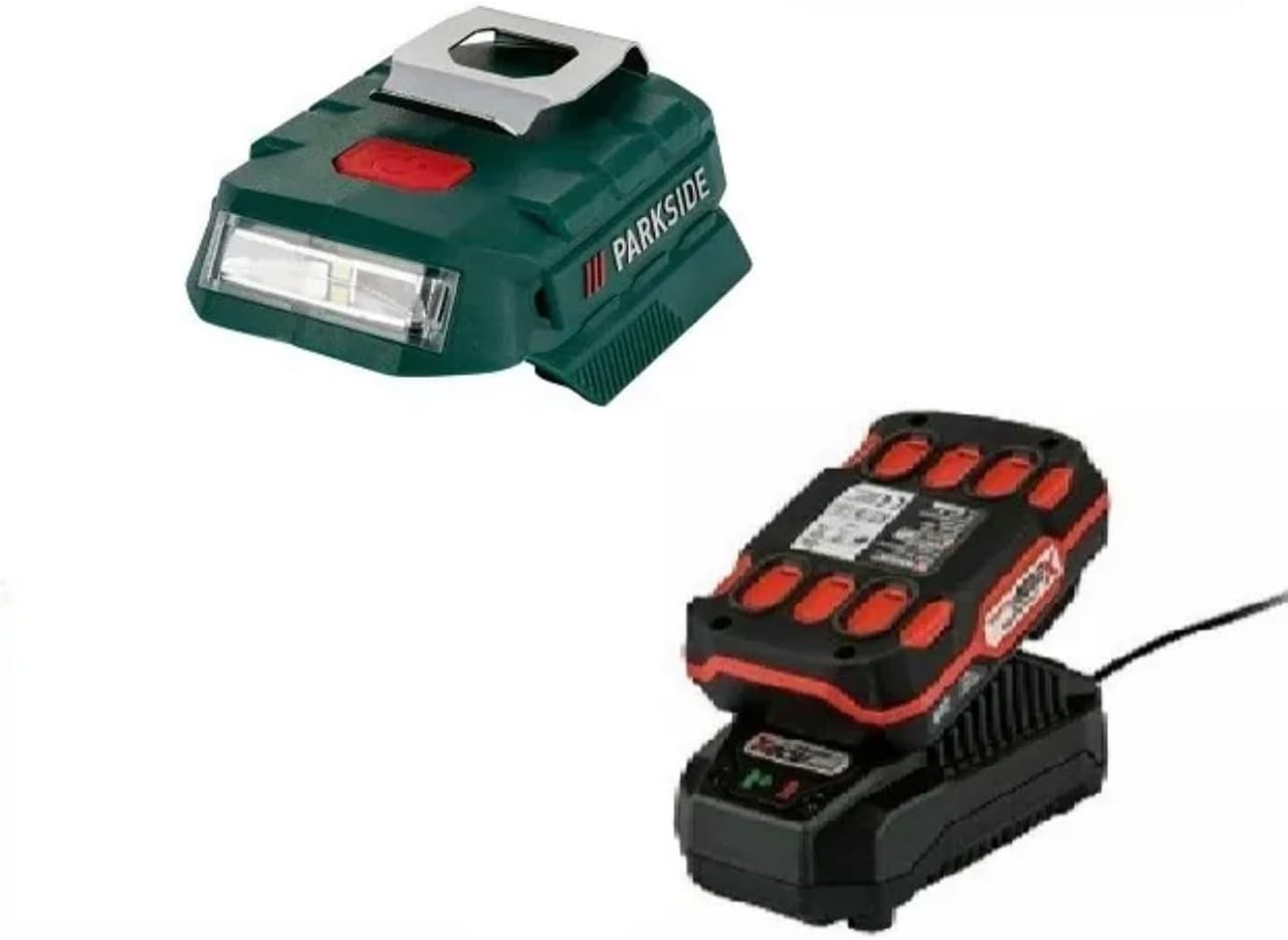 Parkside 20V Power Adapter, 2.4A USB charger/LED torch + 2Ah Battery ...