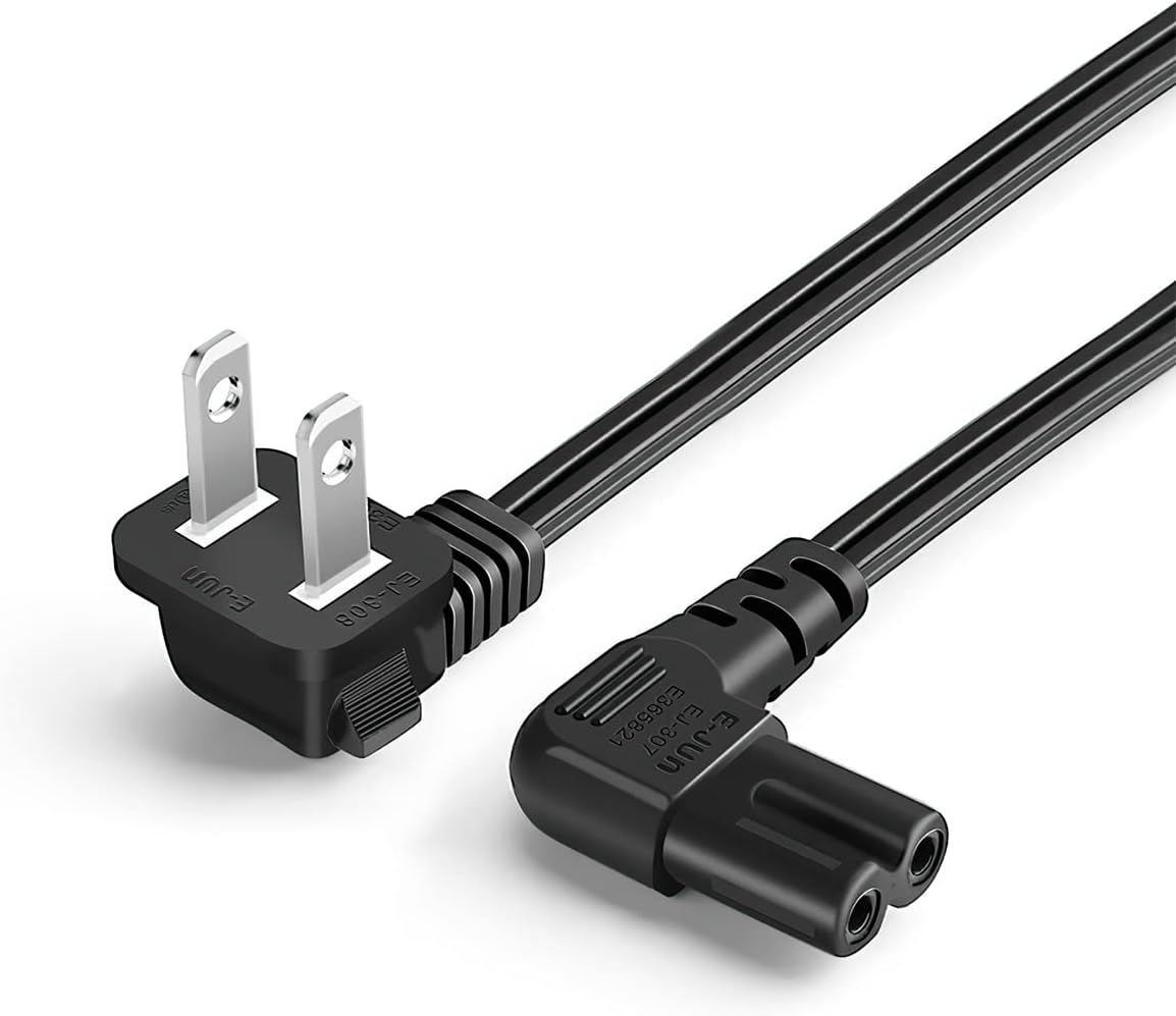 Amazon.com: Universal 2 Prong Angled 18 AWG Power Cord - NEMA 1-15P to ...