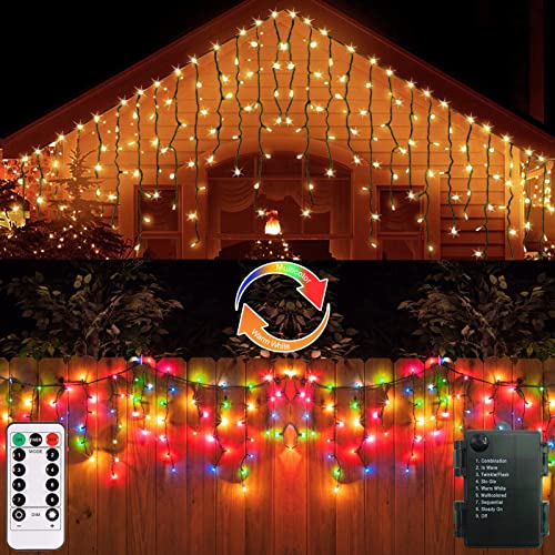 Snapklik.com : Outdoor Christmas Icicle Lights 10Ft Green Wire Battery ...