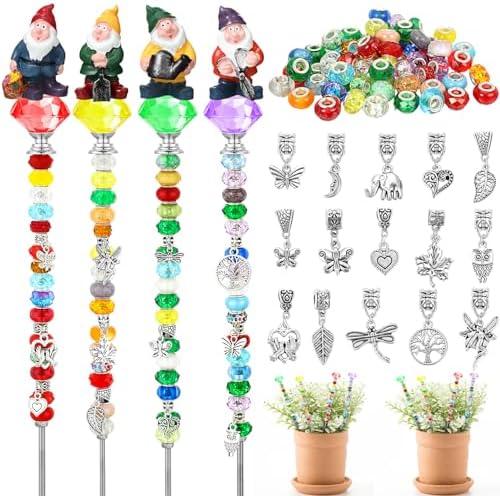 Amazon.com: Lineshading Rose Beaded Garden Stakes, Garden Stake Crafts ...