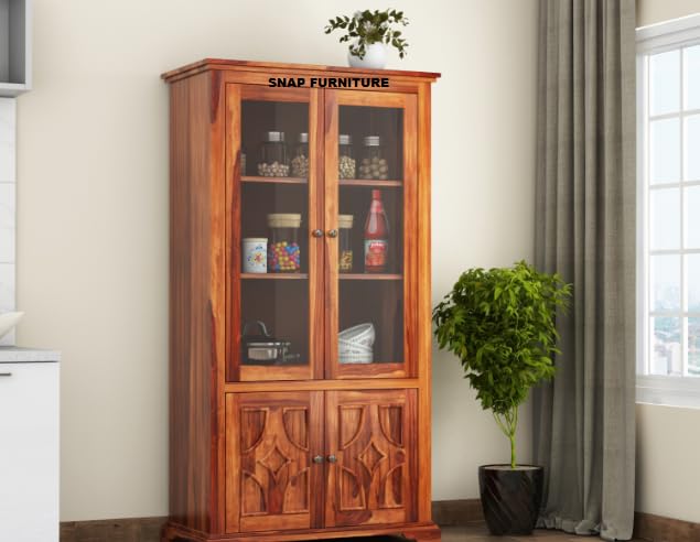 NEW LOOK FURNITURE Solid sheesham Wood Kitchen Crockery Cabinet with 3 ...