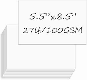Amazon.com : Half Letter Size Paper, 5.5"x8.5, 100gsm, White, 300 ...