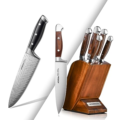 GRAIN M02 6-Piece Kitchen Knife Set with Block + PLUMETAL M01 8-Inch ...