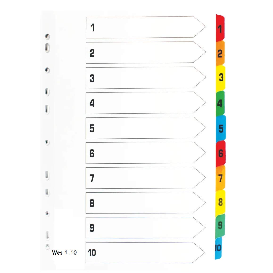 A4 1-10 Numbered Index Divider Multi Coloured Tabs (Pack of 5) : Amazon ...