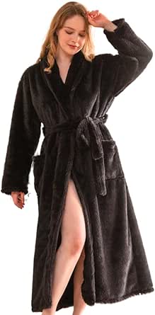COOVA Women's Faux Rabbit Fur Bathrobe Shawl Collar and Hooded,Lounge ...