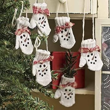 Amazon.com: Set of 6 Knitted Snowman Face Mitten Ornaments for ...
