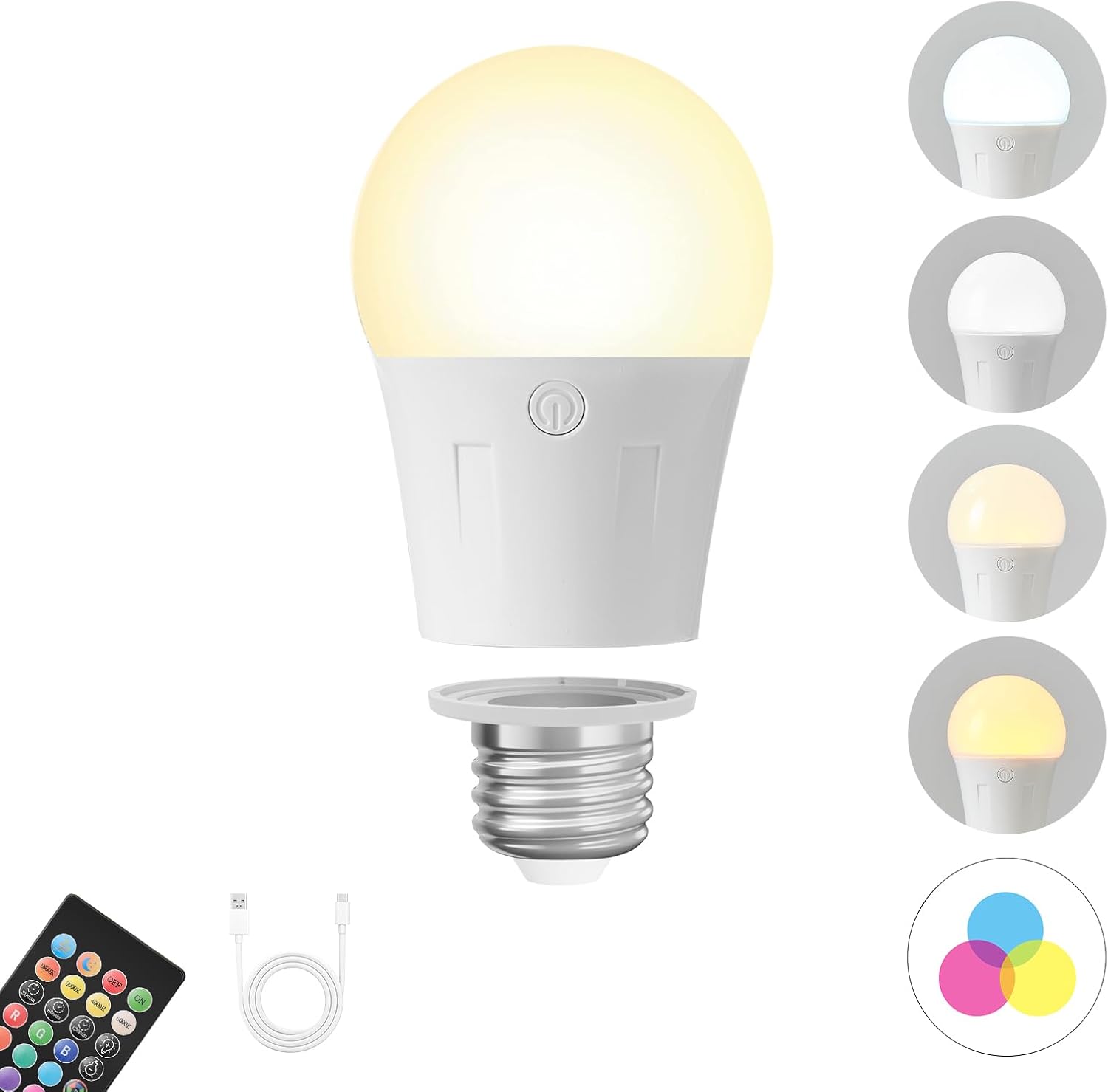 Rechargeable Battery Operated Light Bulbs, E26 Detachable LED Bulb with ...