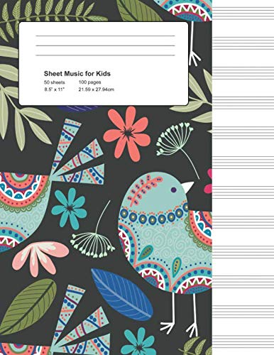 Sheet Music for Kids: Birds Folk Art, Manuscript Paper (Songwriting for ...