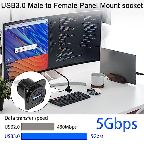 QIANRENON USB3.0 Male to Female Panel Mount Adapter 5Gbps USB Plug to ...