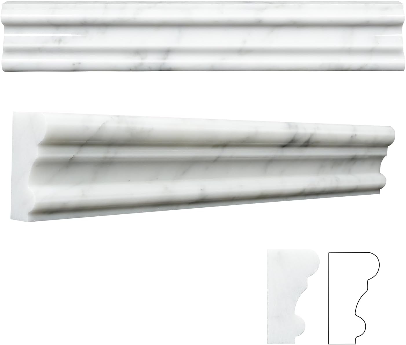 Retheno Carrara White 8 Pack of 2x12'' Marble Chair Rail Trim Molding ...