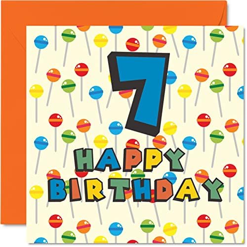 Amazon.com : 7th Birthday Card Unisex - Lollipop Sweets Candy - Happy ...