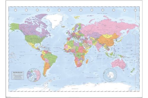 GIANT LAMINATED POLITICAL MAP OF THE WORLD POSTER (Miller Projection ...