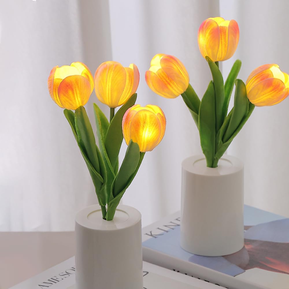 CYANLUX 2 Pack Flower Table Lamp Tulip Desk LED Night Lights Battery ...