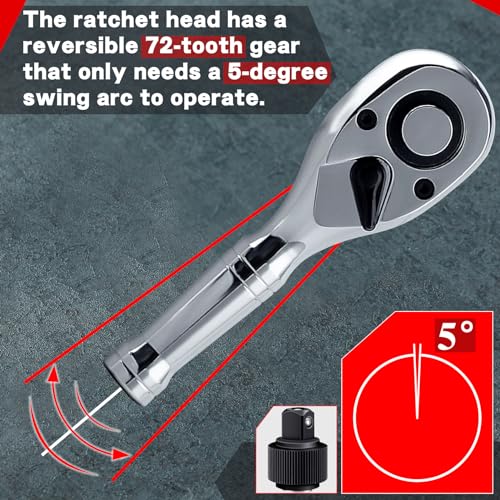 SPEEDWOX Stubby Ratchet Set 3 Piece Ratchet Tools 72-Tooth Reversible ...