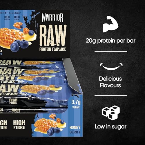 Warrior Raw Protein Flapjacks – 12 Bars x 75g Each – Packed with 20g of ...