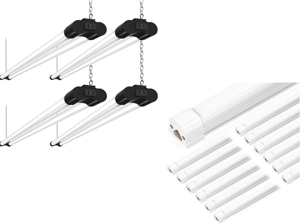 BBOUNDER 4 Pack Shop Light + 12 Pack T8 LED Shop Light, 4 FT, 4000 LM ...