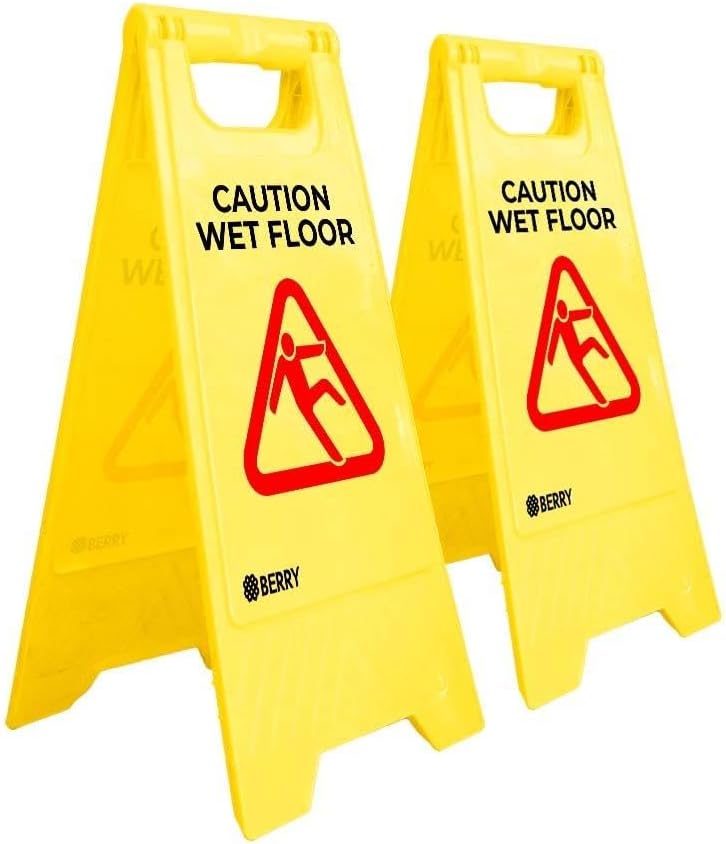 BERRY Set of 2 Caution Wet Floor Sign - Slippery Floor Warning A Board ...