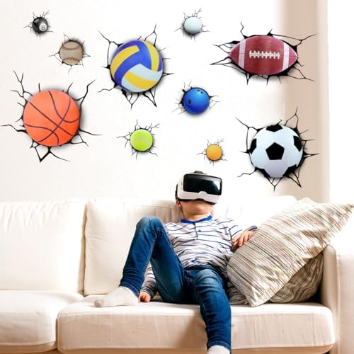 3D Sports Balls Wall Stickers, Peel and Stick Wall Decals, Removable ...