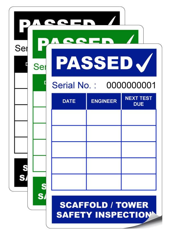 100 Scaffold Tower Safety Inspection Labels Stickers - 50mm x 80mm ...