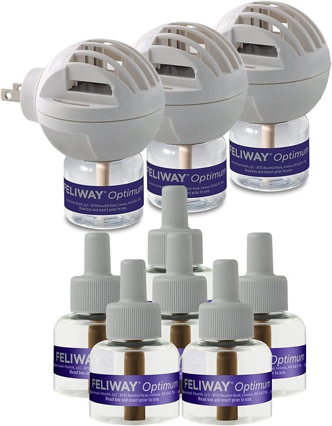 Amazon.com : FELIWAY Optimum Cat, Enhanced Calming Pheromone Diffuser, 3 Room 90 Day Kit (3 ...