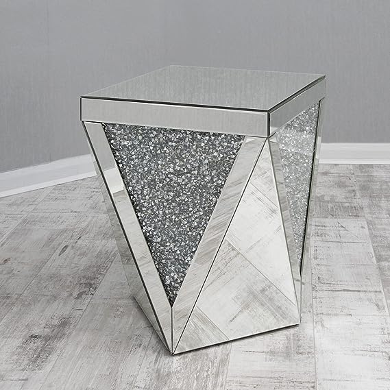 DEENZ Diamond Shape Side Table Crushed Glass Mirrored Side Table For ...