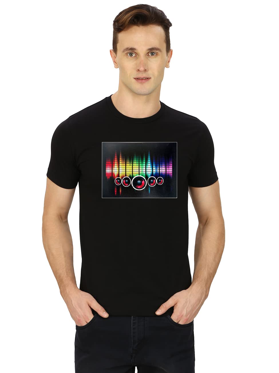 Sound Activated LED Tshirt for Dance Party (Speakers, Large) Black ...