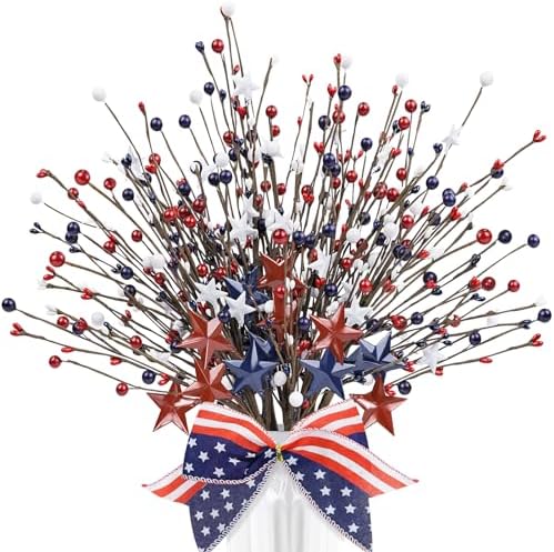 Amazon.com: DIYFLORU 4th of July Patriotic Stems Picks 17" with Wood ...
