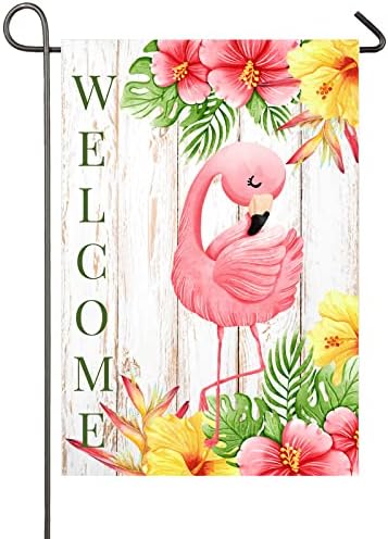 Amazon.com : NISEVAN Welcome Spring Summer Flamingo Garden Flag 12x18 ...