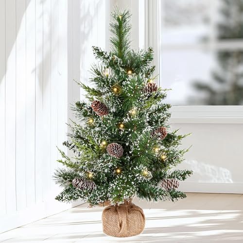 Amazon.com: Tetebow Tabletop Christmas Tree Artificial 24 inches Prelit ...