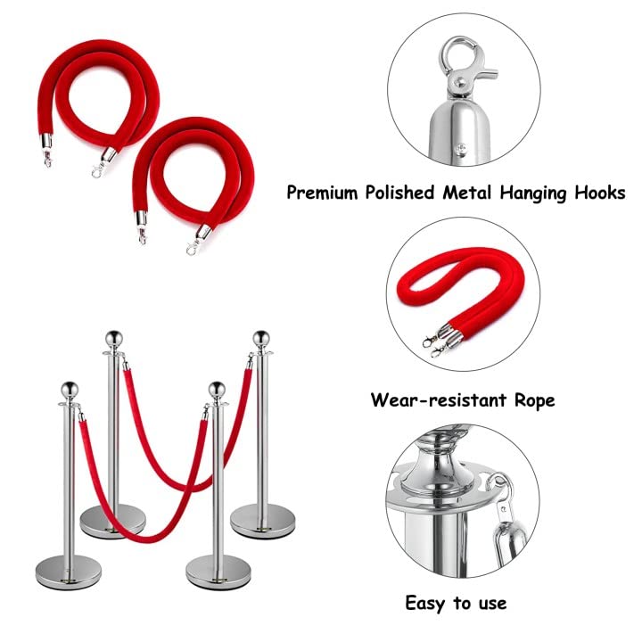 Snapklik.com : 2 Pcs Red Velvet Stanchion Rope, 6 Feet Crowd Control ...