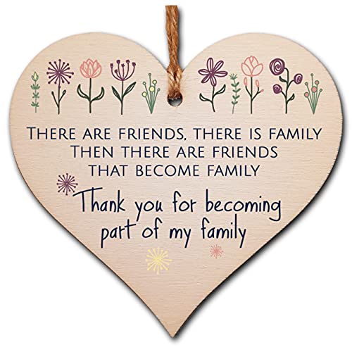 Handmade Wooden Hanging Heart Plaque Gift Friends Become Family Thank ...