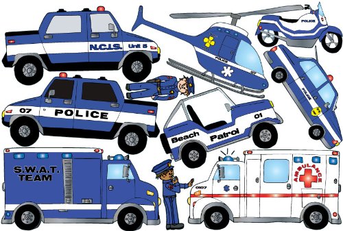 Amazon.com: Police Wall Decals Stickers Cars and Truck Decor for Boys ...