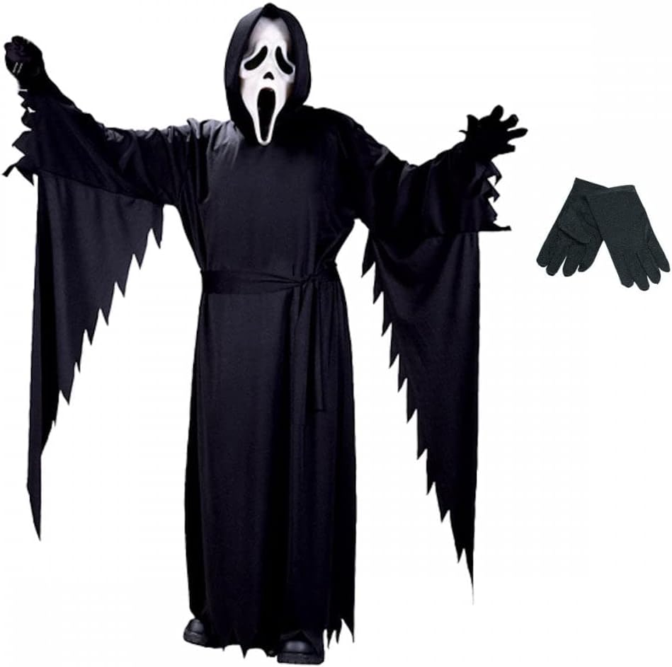 A2ZFD Scream/Ghost Face Teen Costume + Black Gloves : Halloween Film ...